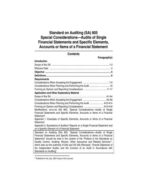 (SA) 805 Special Considerationsâ Audits of Single ... - CAalley.com