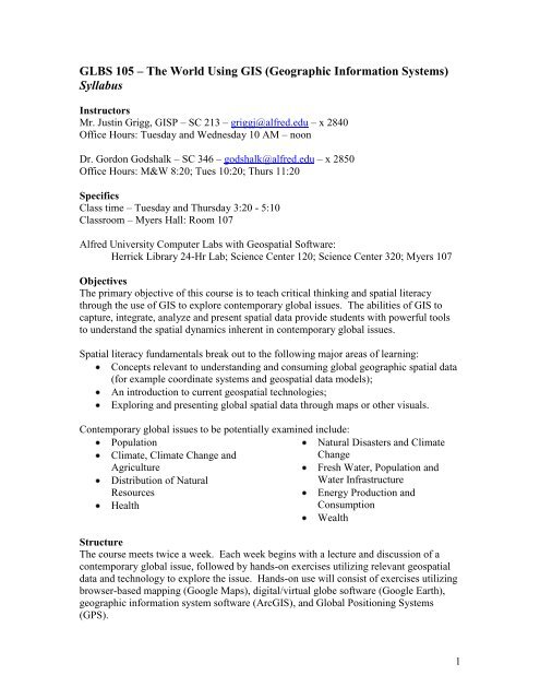 Intro to GIS Syllabus - Alfred University