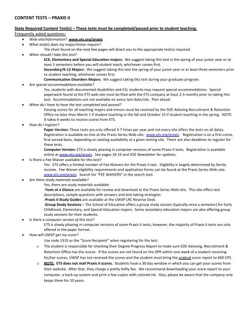 CONTENT TESTS â PRAXIS II