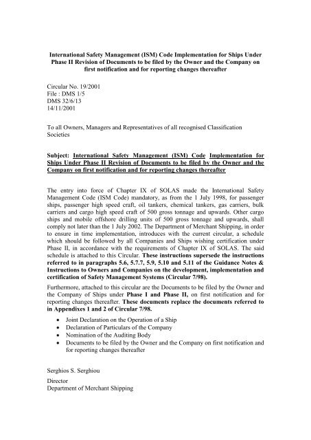 International Safety Management (ISM) Code Implementation for ...