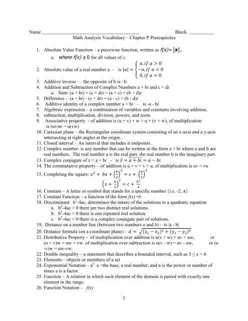 Math Analysis Vocabulary Ch P