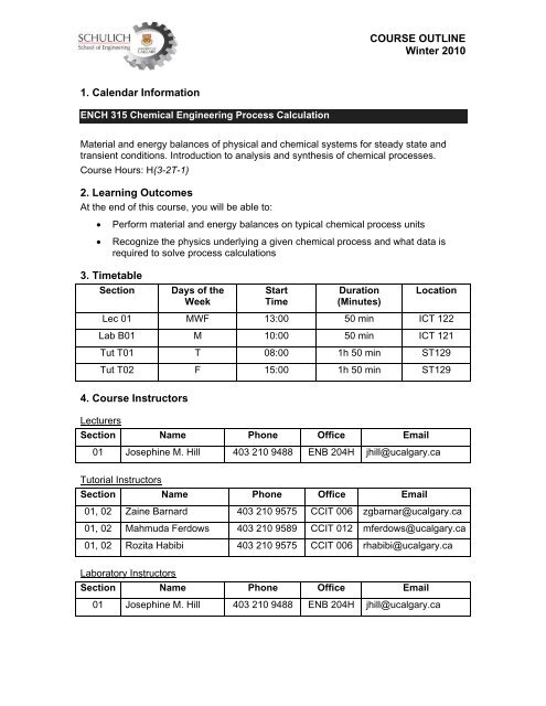 315 Chemical Engineering Process Calculation - The Schulich ...