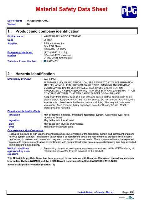 Material Safety Data Sheet