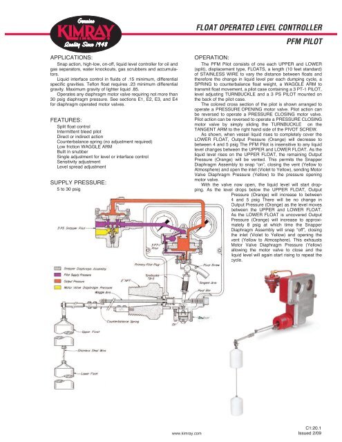 FLOAT OPERATED LEVEL CONTROLLER PFM PILOT - Kimray, Inc.