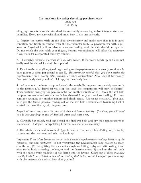 Using a sling psychrometer