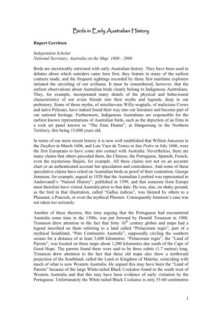 Birds in Early Australian History