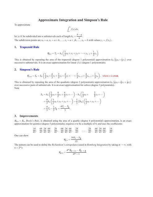 Approx. Integration and Simpson's Rule