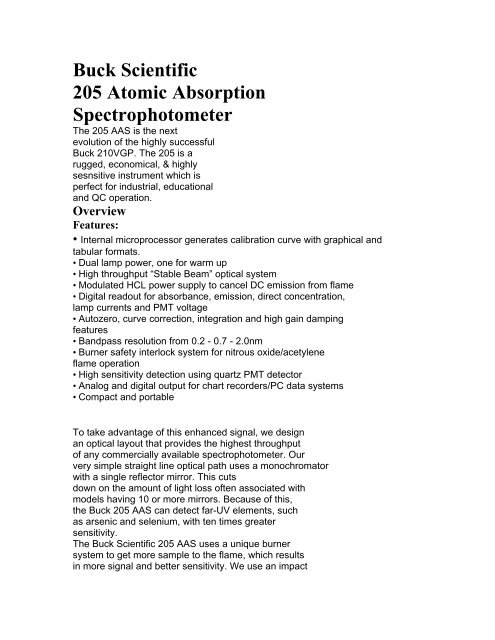 Buck Scientific 205 Atomic Absorption Spectrophotometer - Labequip
