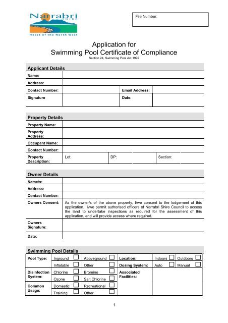 Swimming Pool Compliance Form - Narrabri Shire Council