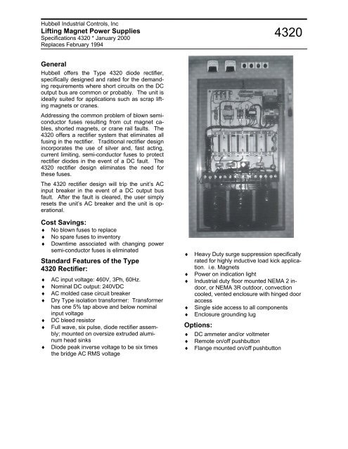 Lifting Magnet Power Supplier 4320 - Hubbell Industrial Controls