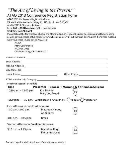 Conference Registration Form - Art Therapy Association of Oklahoma