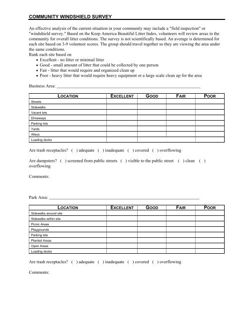 COMMUNITY WINDSHIELD SURVEY - Keep America Beautiful