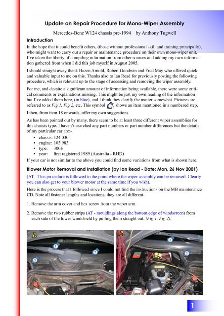 Update on Repair Procedure for Mono-Wiper Assembly - W124 ...