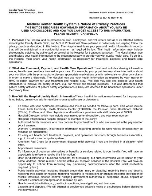 Privacy Policy - English - Medical Center Hospital