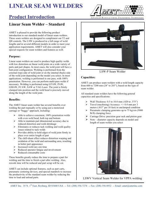LINEAR SEAM WELDERS - Automated Welding Systems