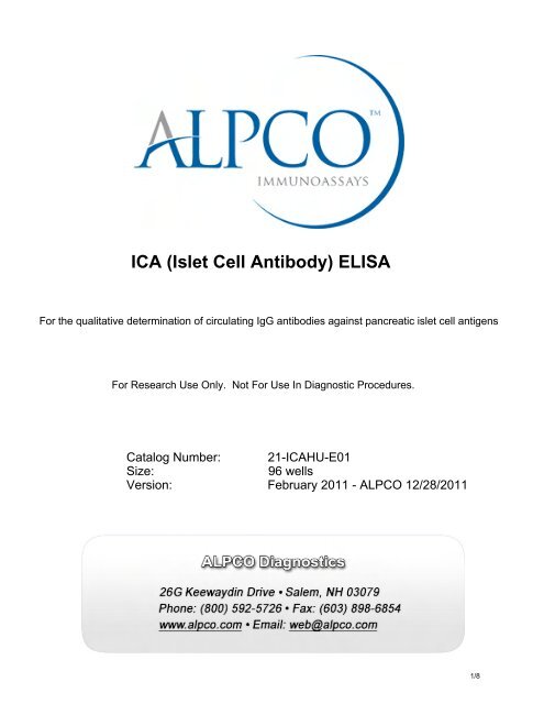 ICA (Islet Cell Antibody) ELISA - ALPCO Diagnostics