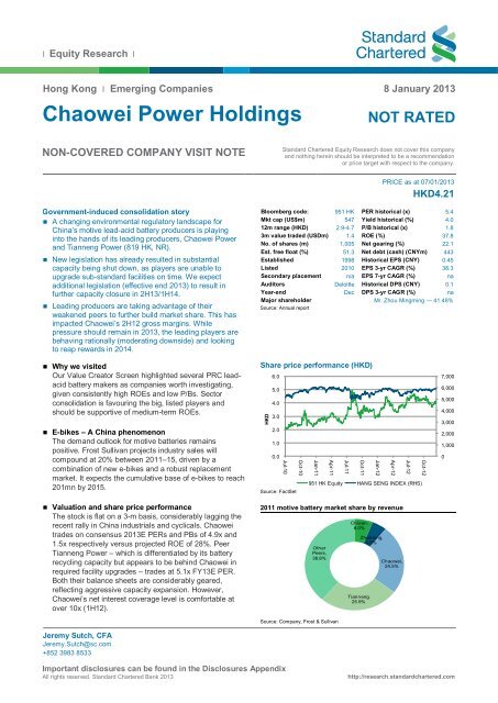 report dated 8 January 2013 by Jeremy Sutch. - Standard Chartered ...