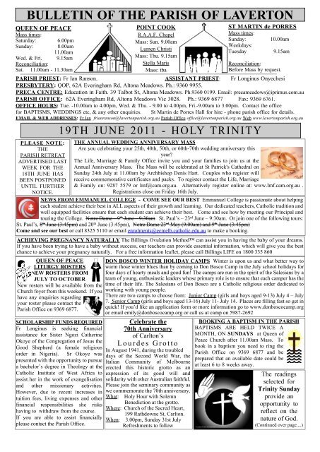 bulletin of the parish of laverton - Saint Martin de Porres School