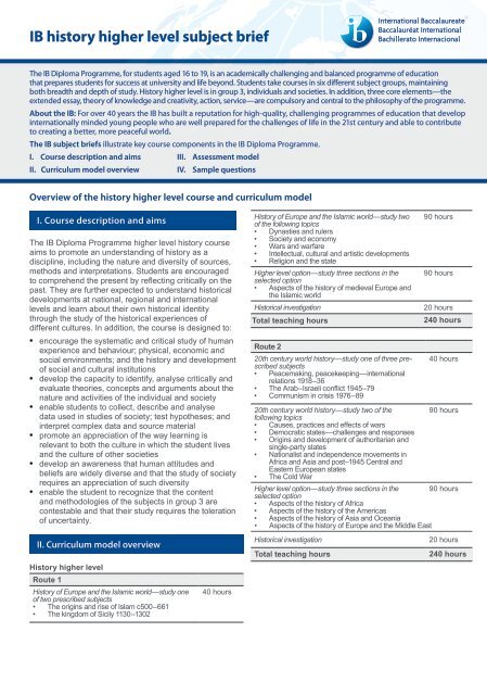 IB history higher level subject brief - The International Baccalaureate