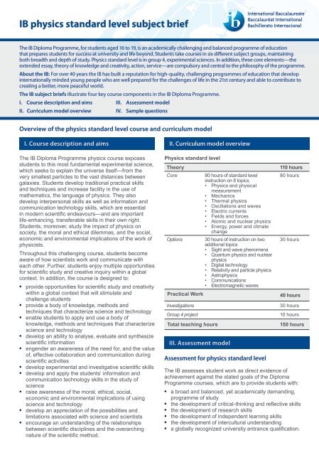 IB physics standard level subject brief - The International ...