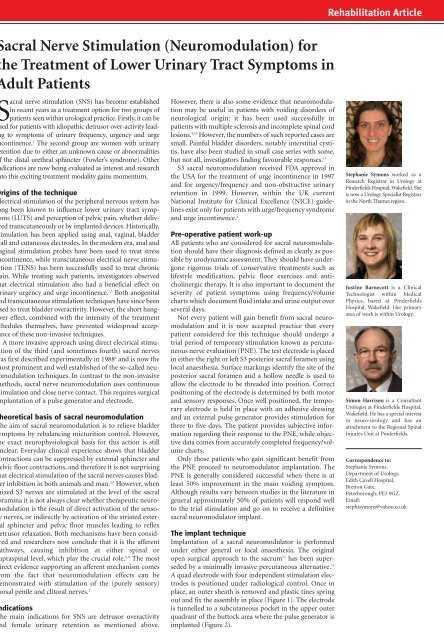 Sacral Nerve Stimulation (Neuromodulation) for the ... - ACNR