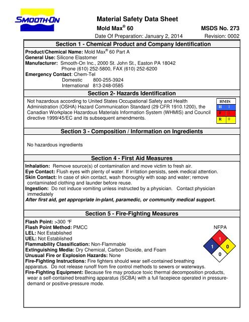 Material Safety Data Sheet - Smooth-On, Inc.
