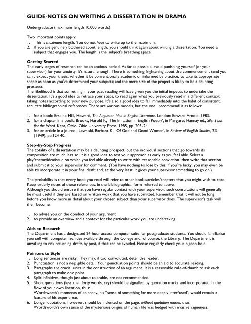 Guide notes On Writing A Dissertation In Drama University Of Exeter