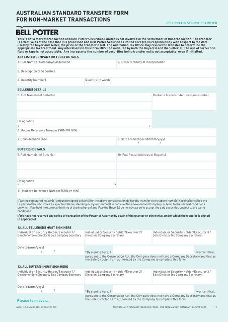 Aus Standard Transfer Form - Bell Potter Securities