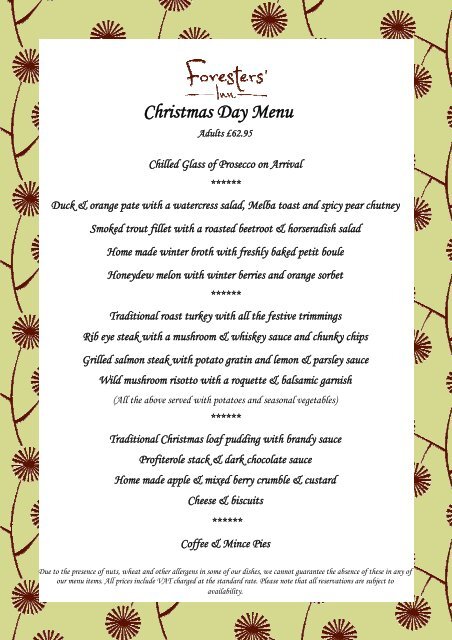 Christmas Day Menu - Center Parcs