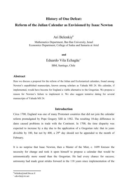 Reform of the Julian Calendar as Envisioned by Isaac Newton