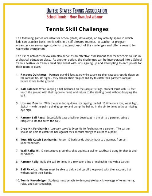 Tennis Skill Challenges - the Colorado Tennis Association