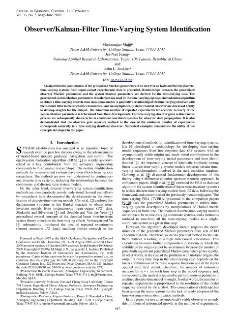 Observer Kalman Filter Time Varying System Identification Aiaa