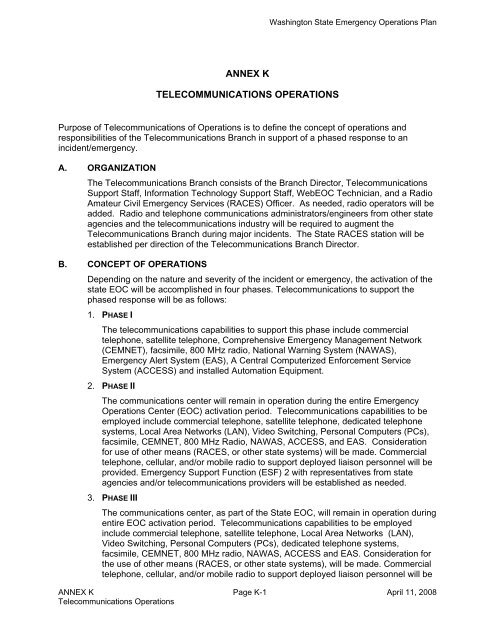 ANNEX K - Washington State Emergency Management Division