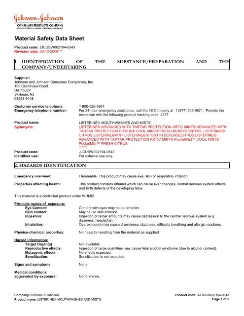 Cool Mint Listerine Msds