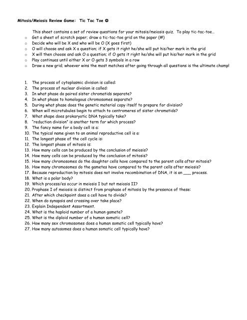 Meiosis Review Worksheet