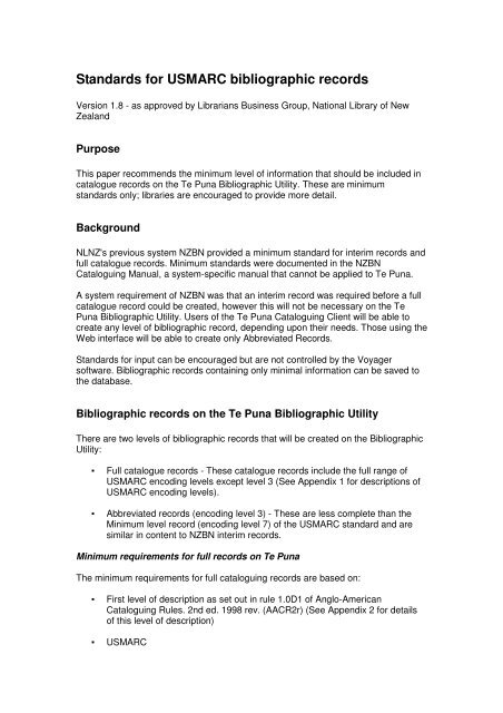 Standards for USMARC bibliographic records - National Library of ...