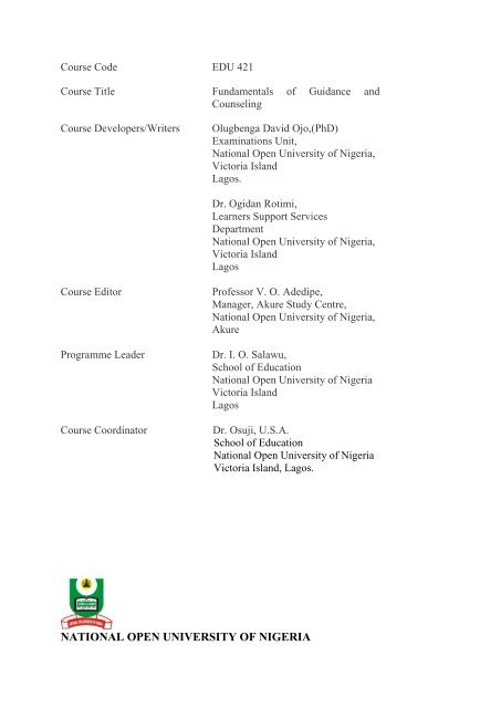 NATIONAL OPEN UNIVERSITY OF NIGERIA