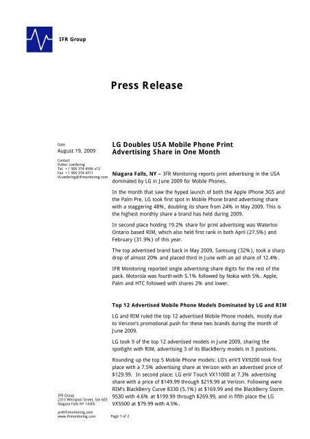 Press Release - IFR GROUP