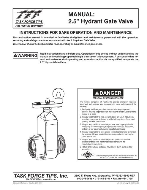 MANUAL: 2.5â Hydrant Gate Valve - Task Force Tips