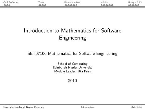 Introduction to Mathematics for Software Engineering - Uta Priss