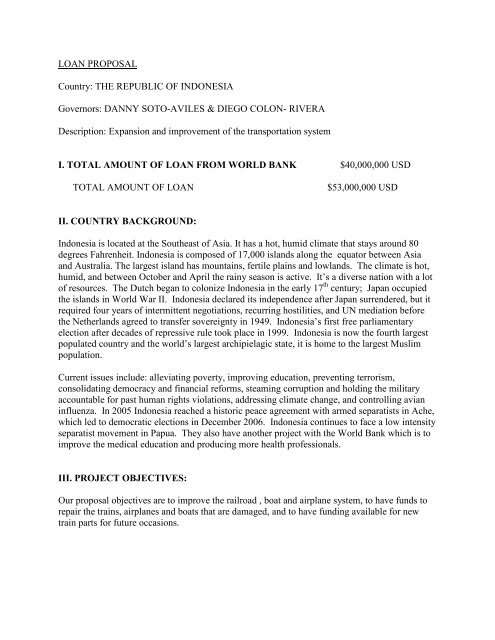 Loan Proposals - Montessori Model United Nations