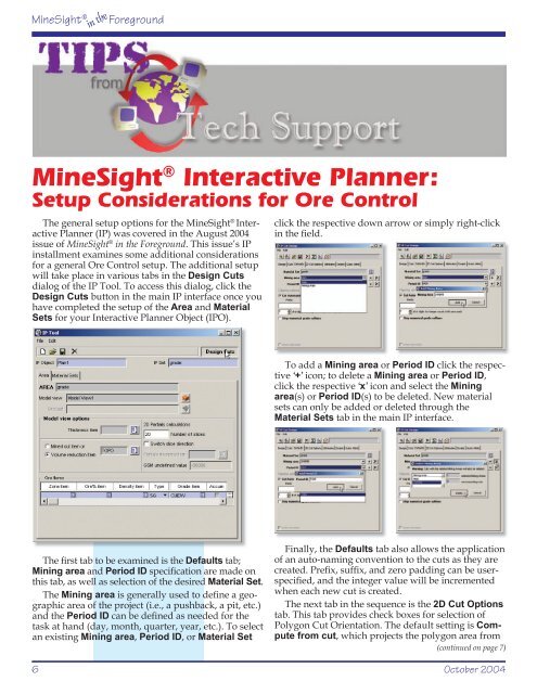 Setup Considerations for Ore Control (October 2004) - Mintec, Inc.