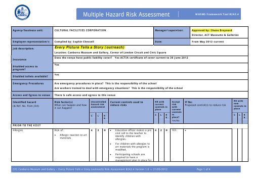 Outreach Program Risk Assessment - ACT Museums and Galleries
