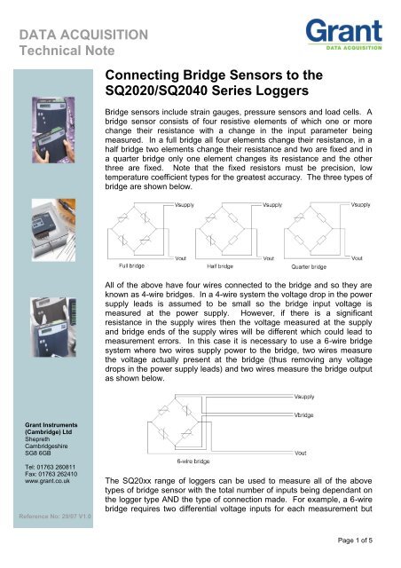 Connecting Bridge Sensors to the SQ2020 ... - Grant Instruments