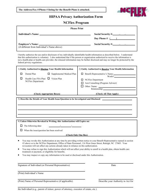 HIPAA Privacy Authorization Form NCFlex Program