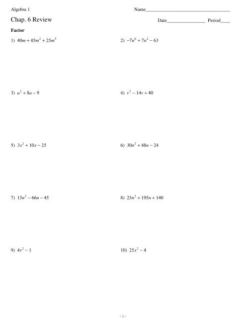 Kuta Software Algebra 1 Factoring Review Lasopaease