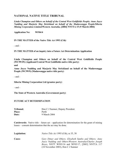 NATIONAL NATIVE TITLE TRIBUNAL