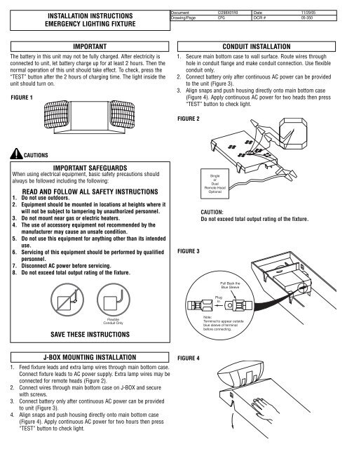 Emergency Lighting Fixture Installation Instructions (EMP)