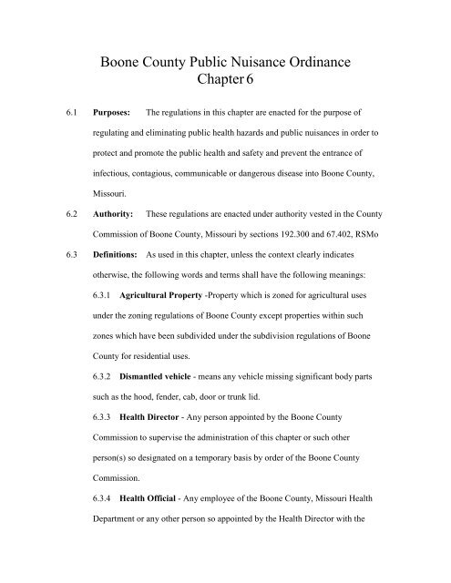 Boone County Public Nuisance Ordinance - City of Columbia, Missouri