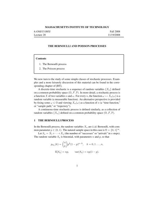 6.436J Lecture 20: The Bernoulli and Poisson processes
